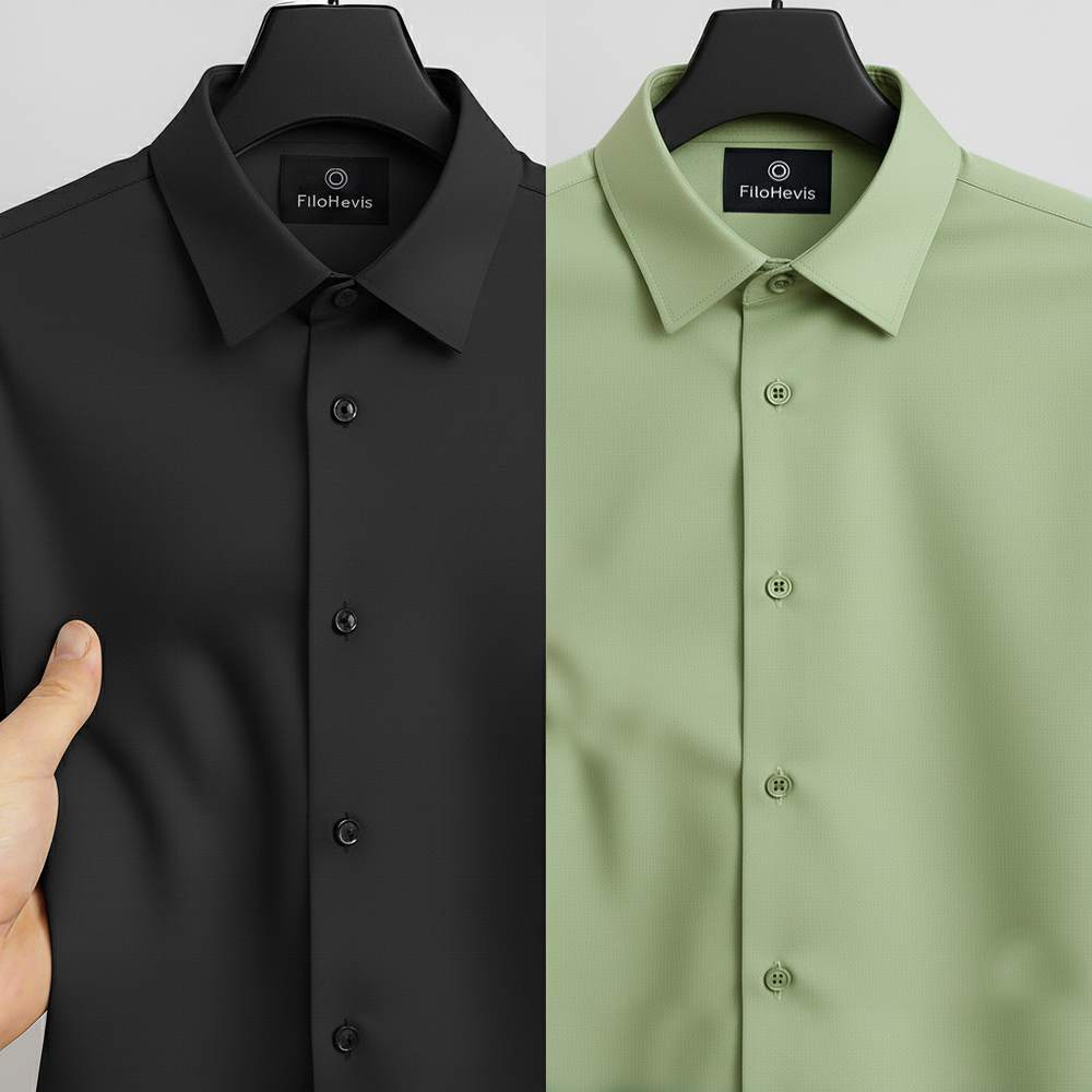 Combo of 2 Men's Satin Lycra formal Full Sleeve Shirt Black & Pista Gr